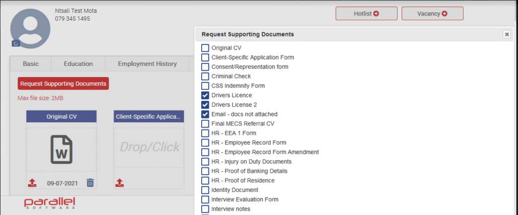 Request Supporting Documents from Candidates | WebApp